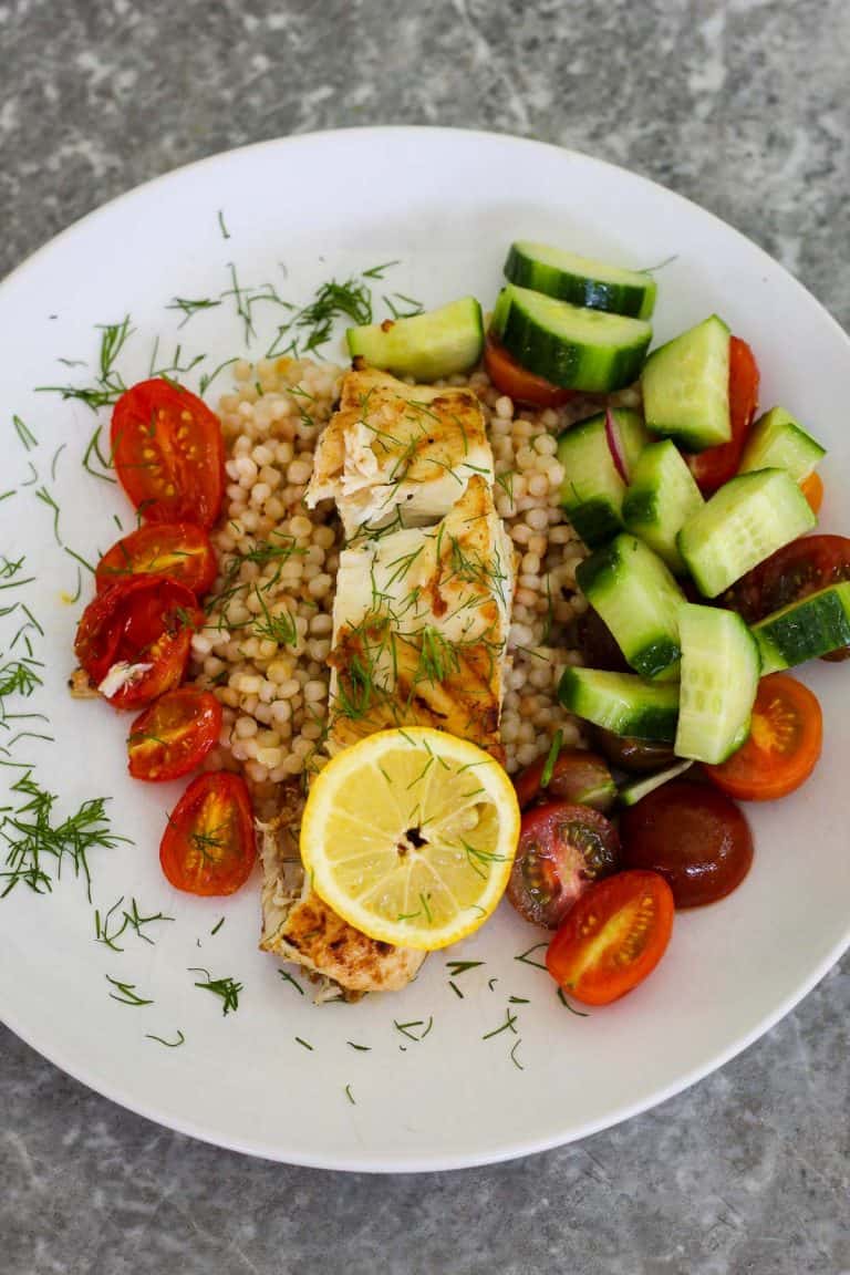Cast Iron Halibut with Couscous - Mediterranean Latin Love Affair