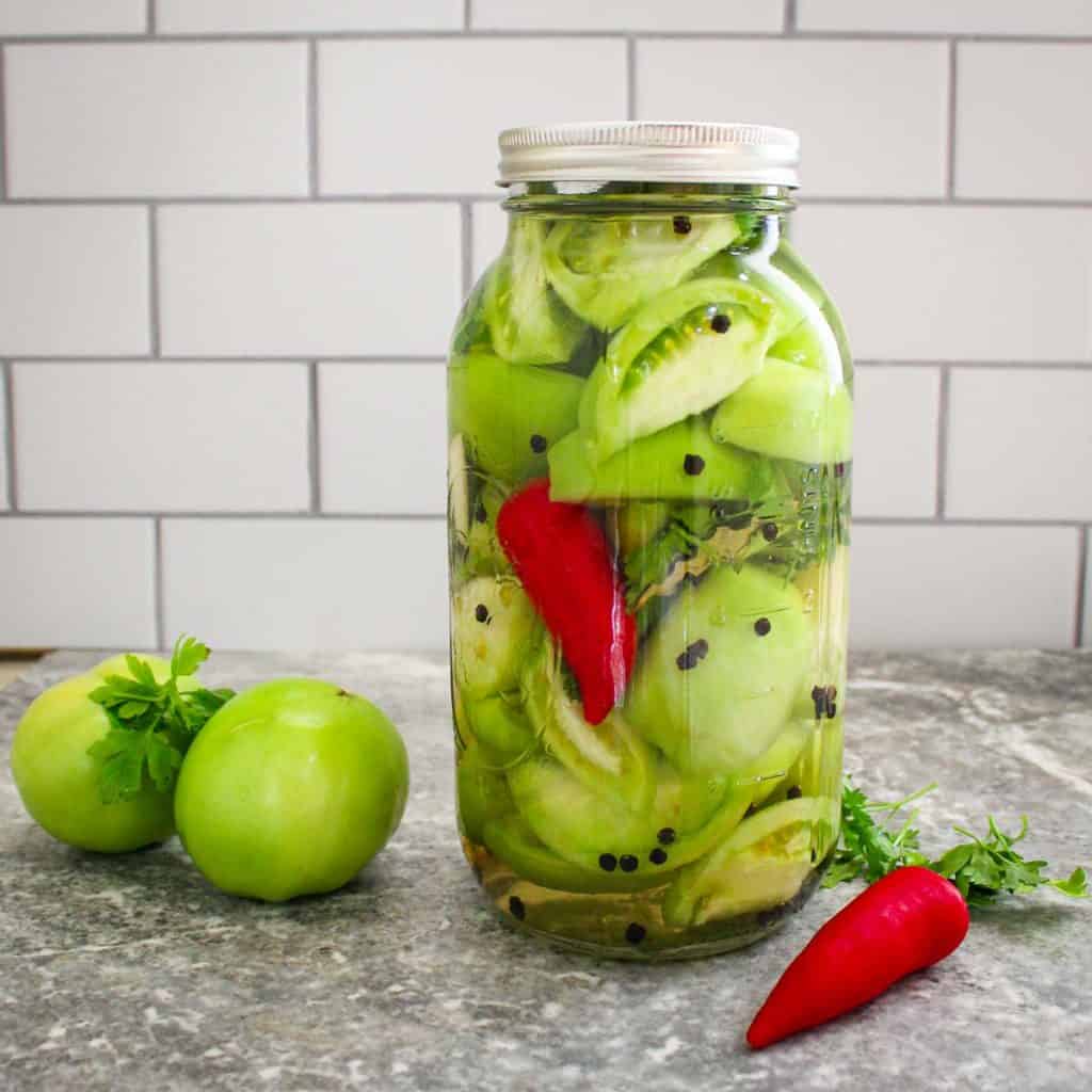 Pickled Green Tomatoes (Domate Turshi) - Mediterranean Latin Love Affair