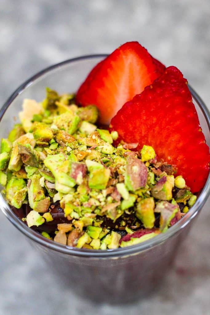 Chocolate Pudding topped with Pistachios and Strawberries ...
